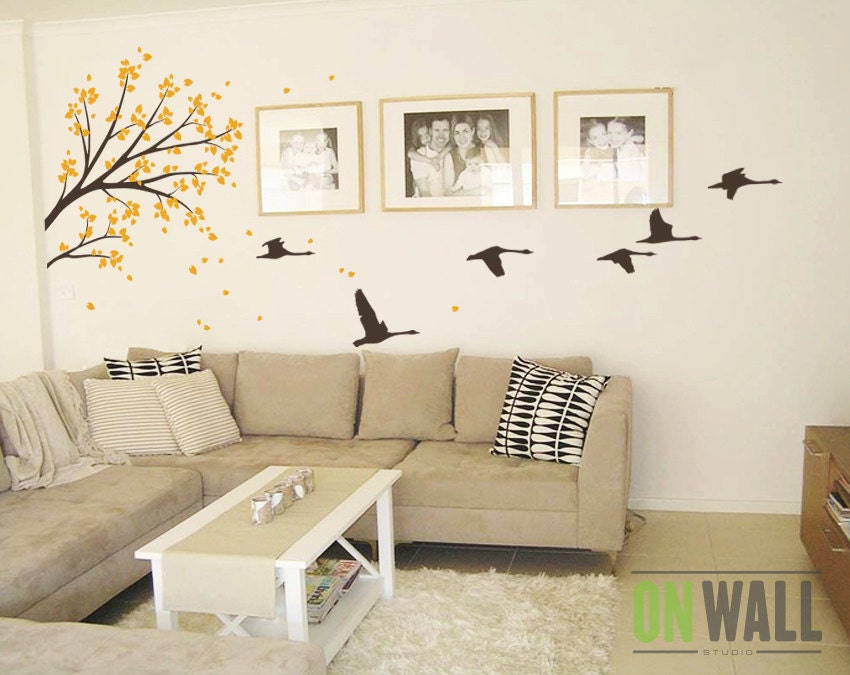 TREE WALL DECAL Set With Crane Stickers Calming Wall Mural | Etsy
