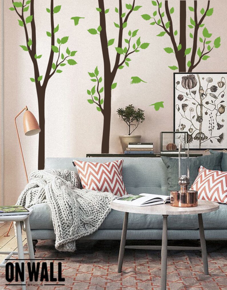 3-piece Tree Wall Decal Set With Birds Large Tree Wall - Etsy