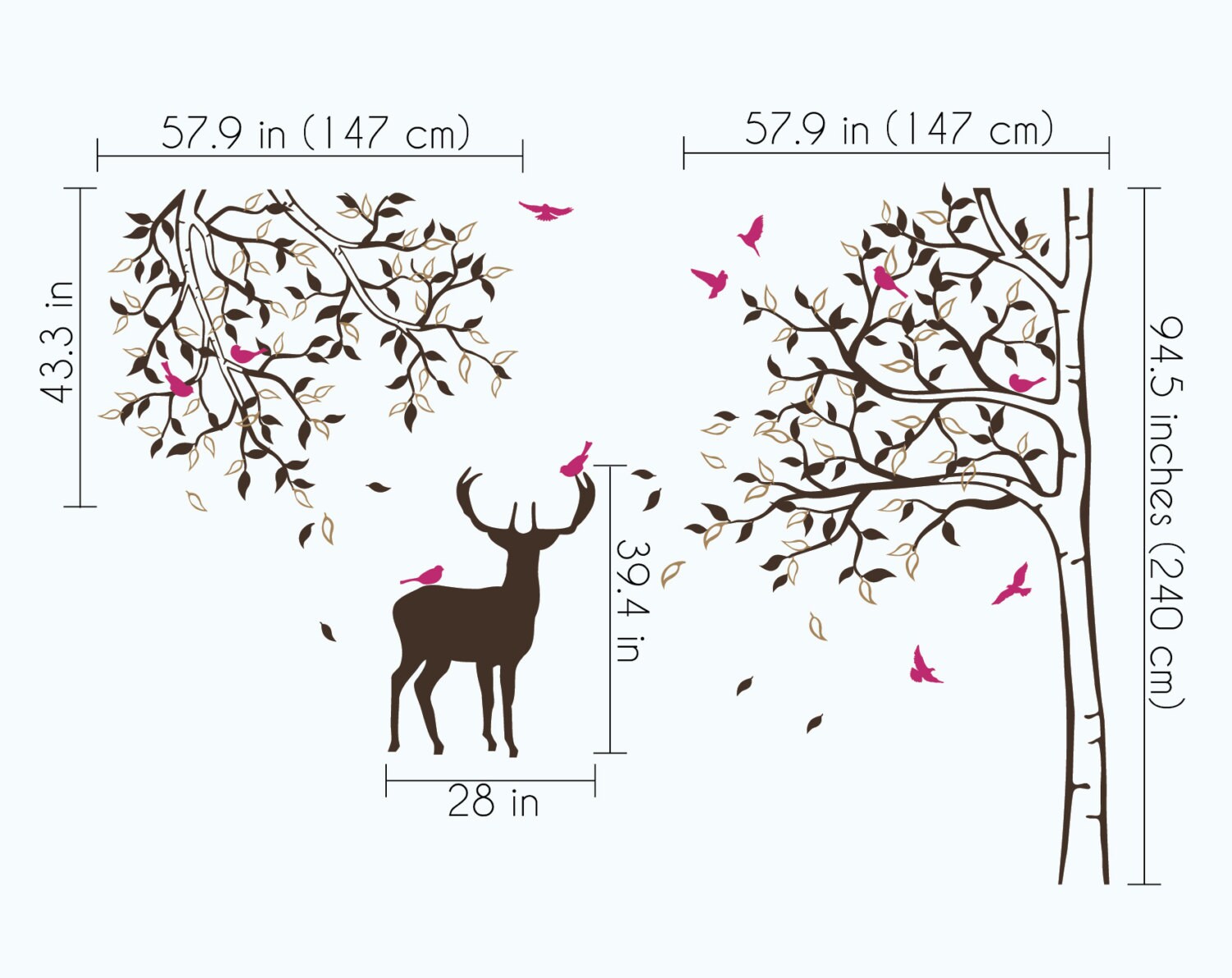 TREE WALL DECAL Deer Wall Art Large Wall Sticker With - Etsy