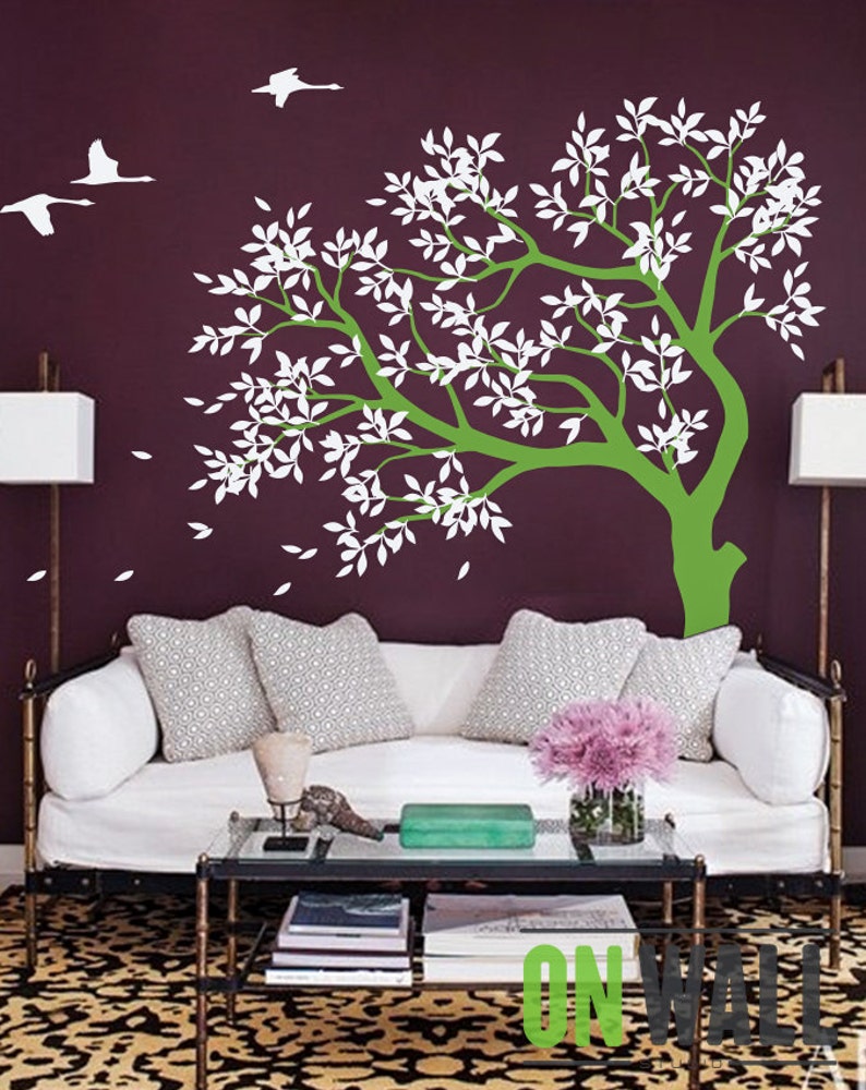 Stunning Large Tree Wall Decal With Cranes - Unique Vinyl Decor for ...