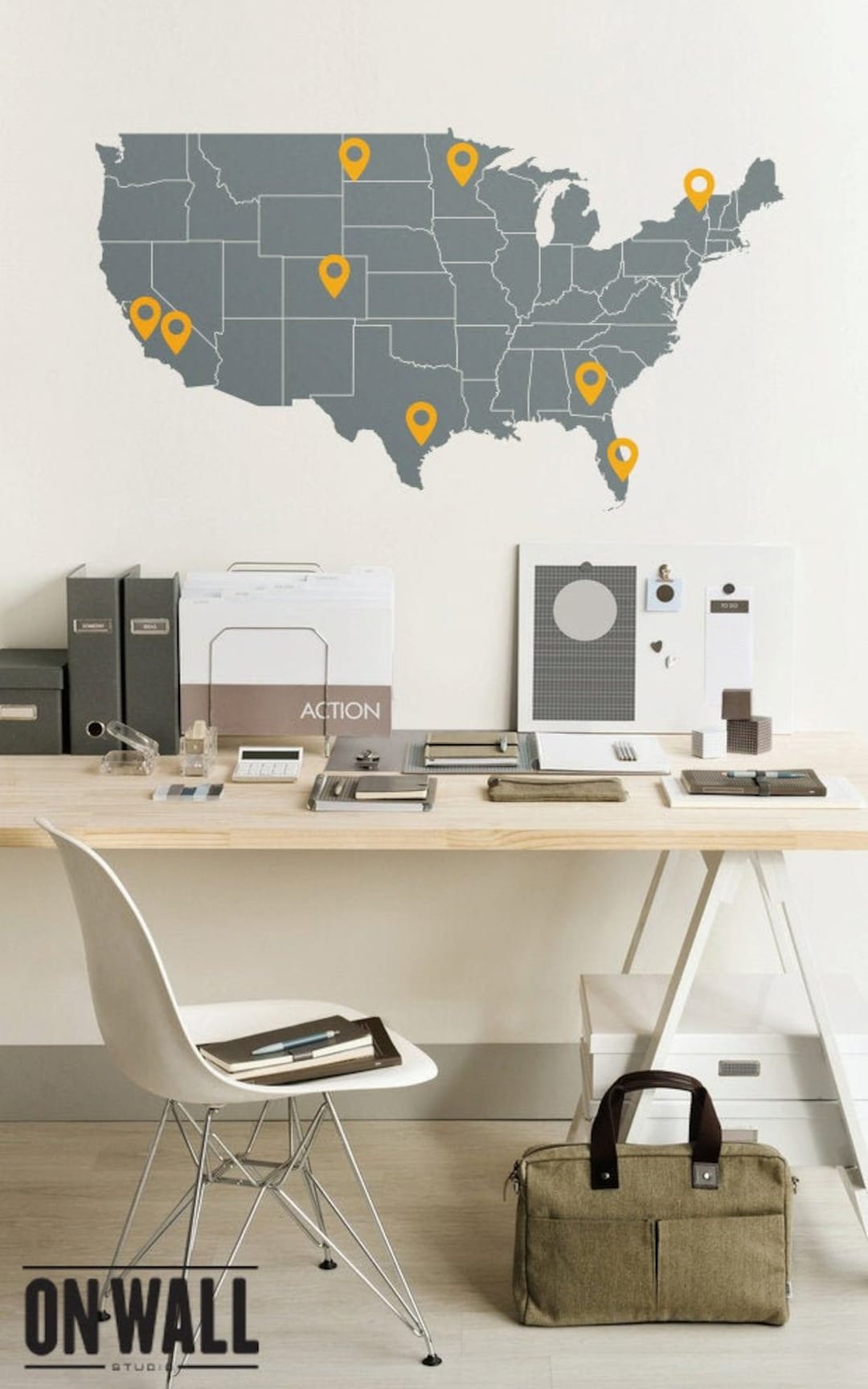 PUSH PIN DECAL - Large United States Vinyl Sticker - Office Wall Art ...