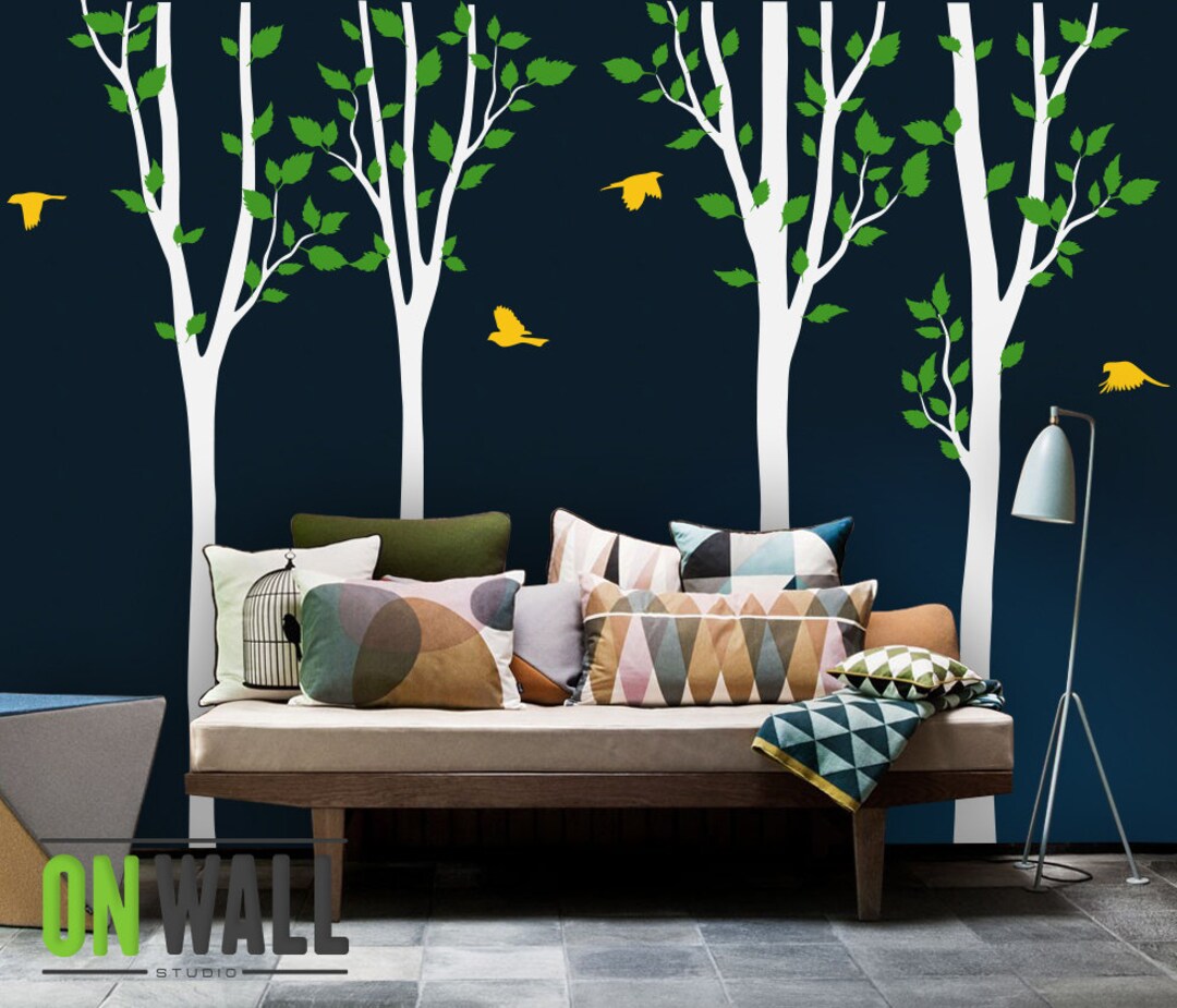 TREE WALL DECAL - Large Birch Forest Vinyl Sticker - Custom Set of 4 ...