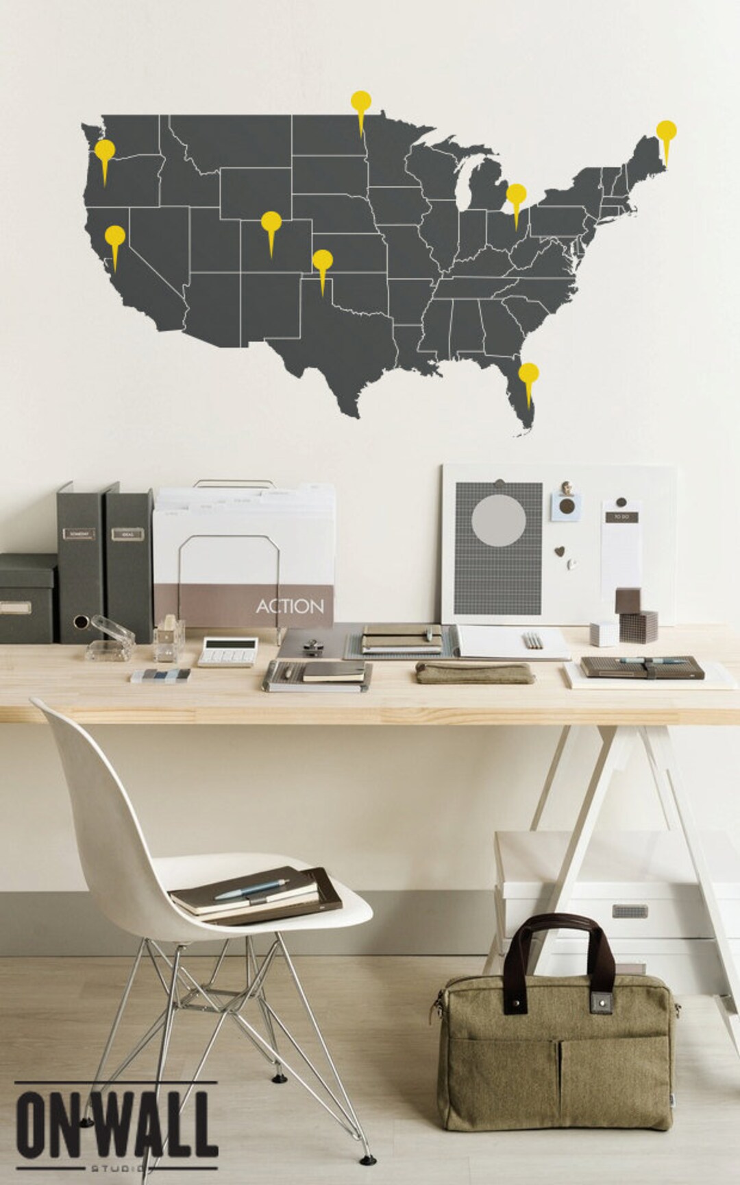 PUSH PIN Decal - Large USA Wall Map Sticker - Travel Destination Decal ...