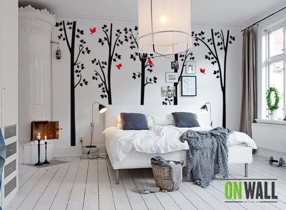 TREE WALL DECAL Large Tree Bedroom Wall Sticker With Birds | Etsy