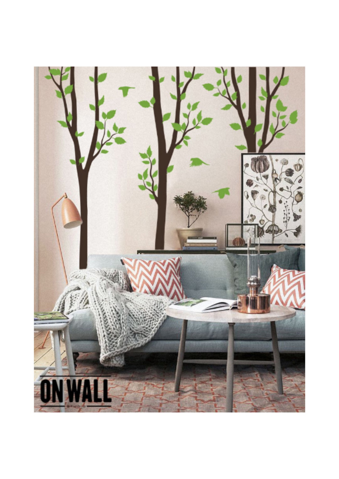 3-piece Tree Wall Decal Set With Birds - Large Tree Wall Sticker - Set ...