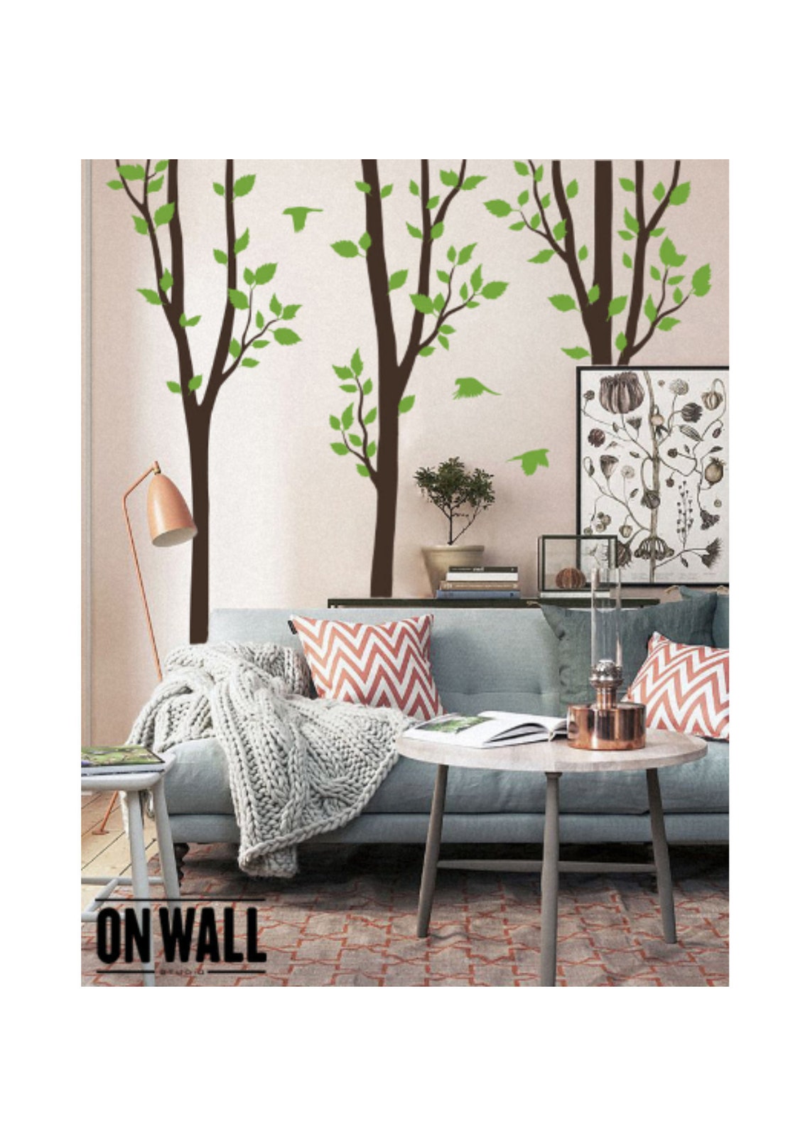 3-piece Tree Wall Decal Set With Birds Large Tree Wall - Etsy