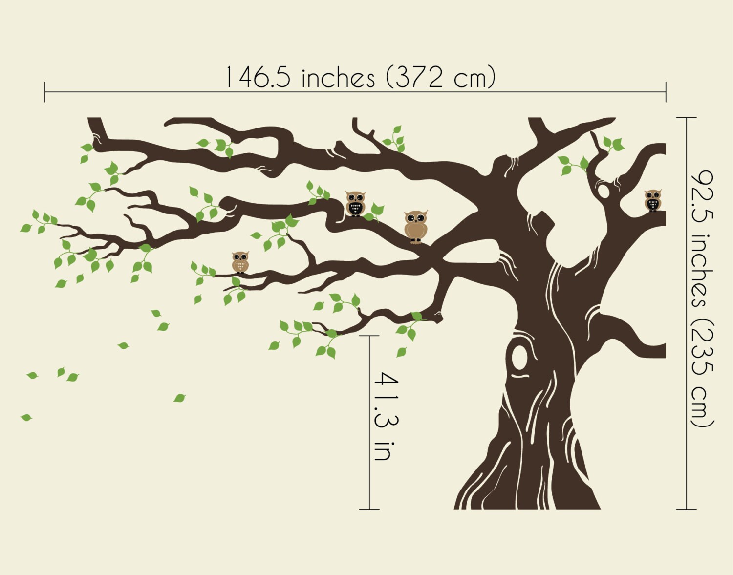 Large Black Tree Vinyl Decal With Owls | Nature and Whimsy Wall Art ...