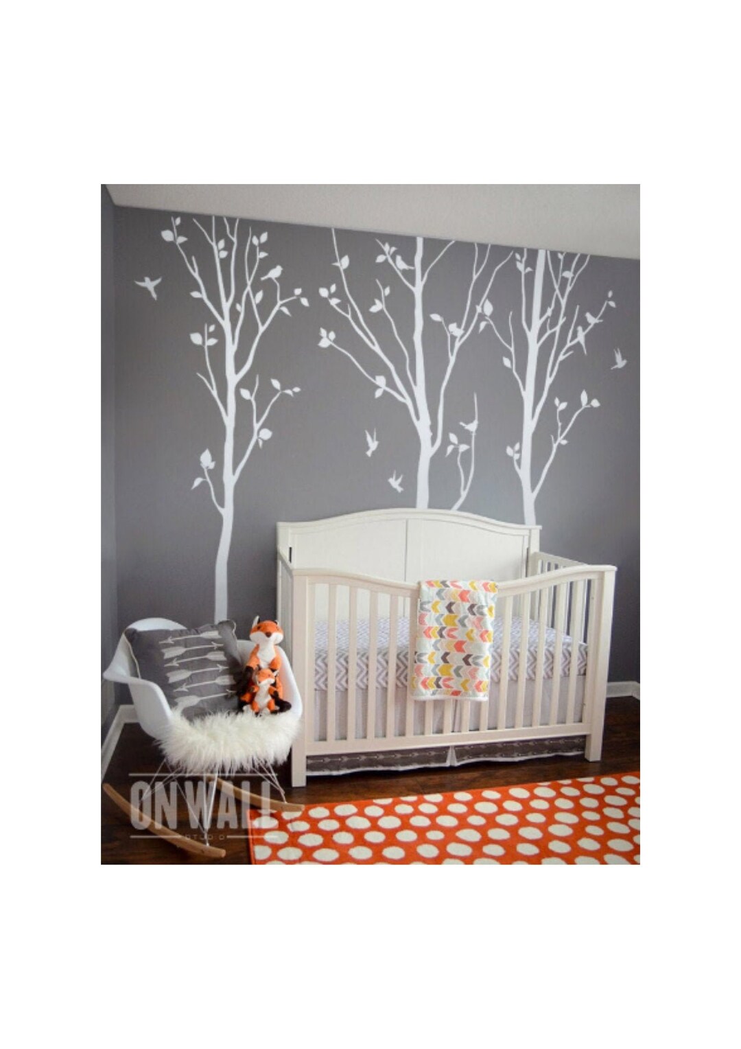 TREE WALL DECAL - Nursery Tree Branch Wall Art- White Trees With Birds ...