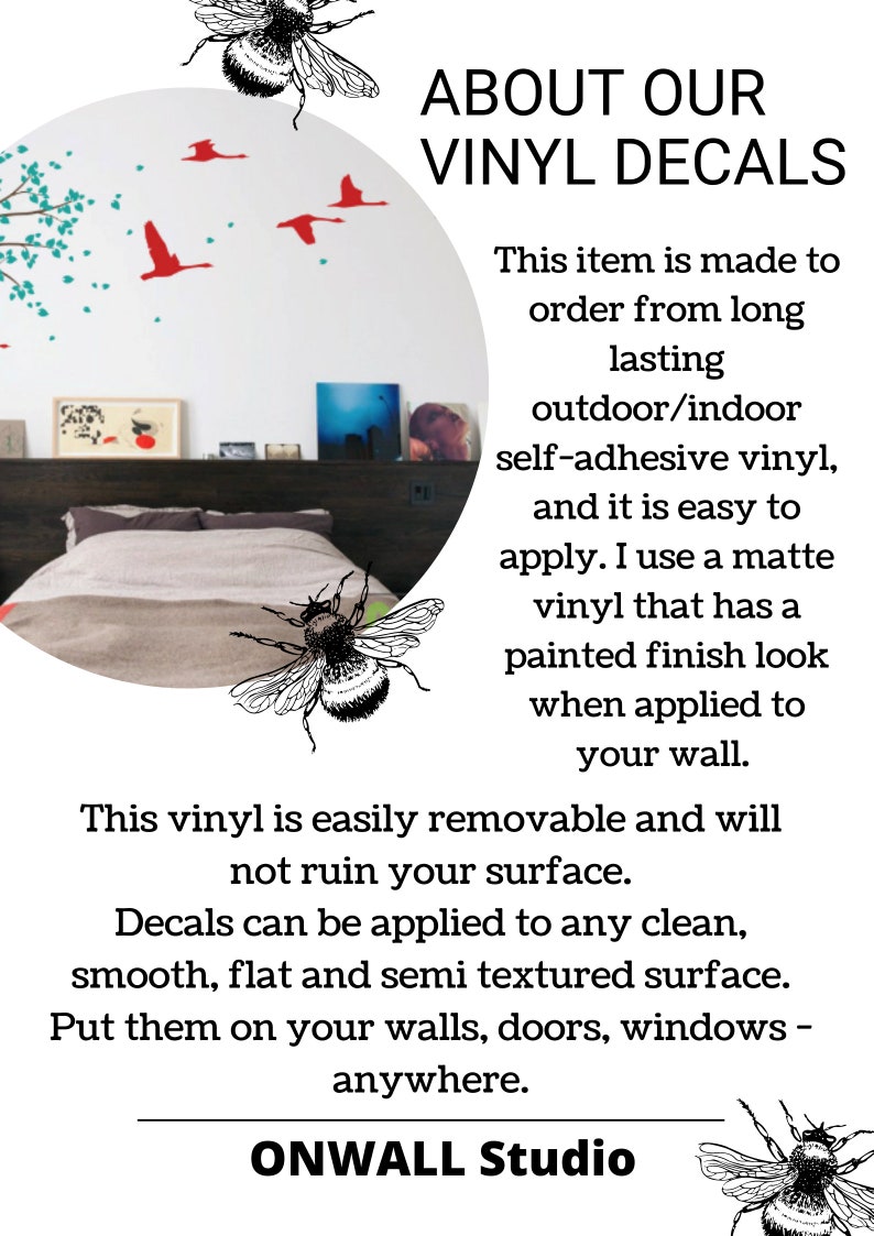 TREE WALL DECAL Set With Crane Stickers Calming Wall Mural - Etsy