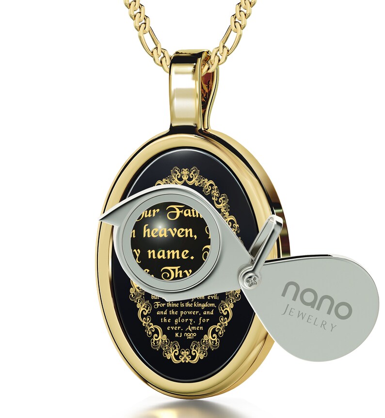 The Lord's Prayer Necklace Inscribed in 24kt Gold on Black Onyx ...