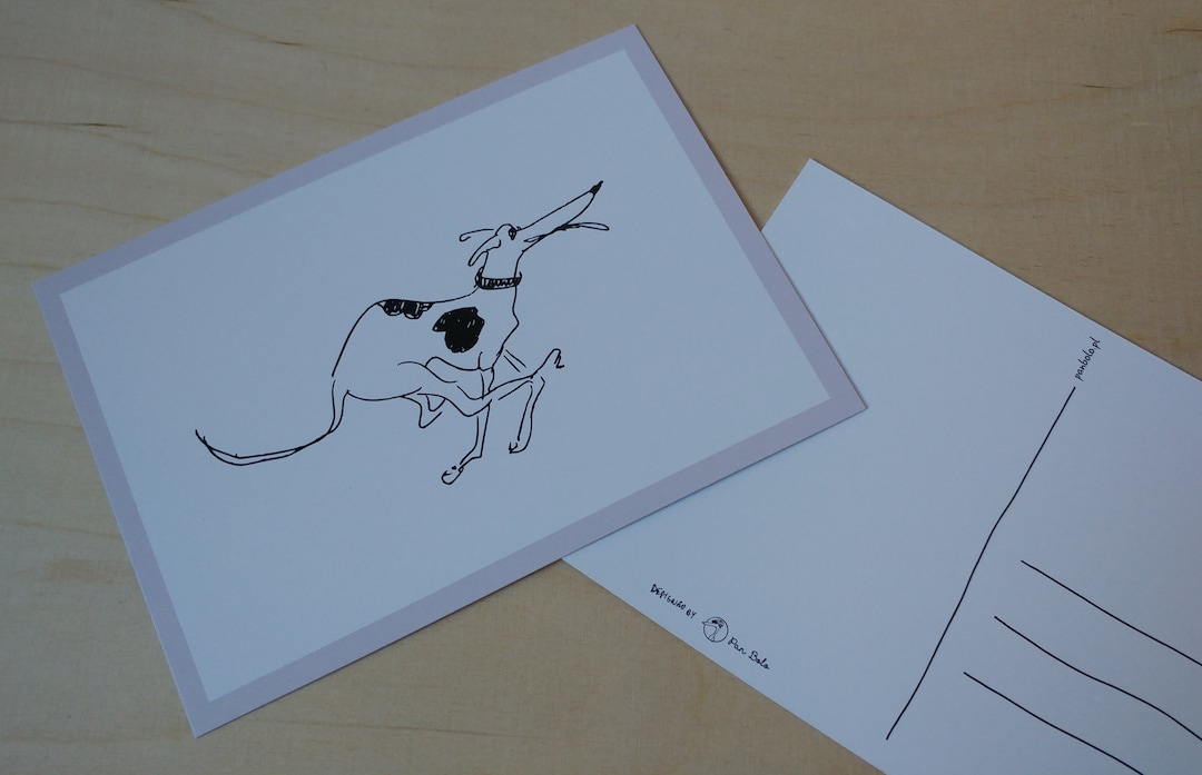 Postcard, Drawing, Whippet, Greyhound, Dog, Running Whippet, Gift for ...