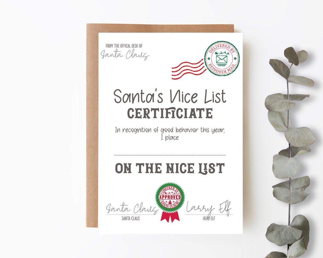 Downloadable Nice List Certificate Nice List Card Nice List Letter Nice ...