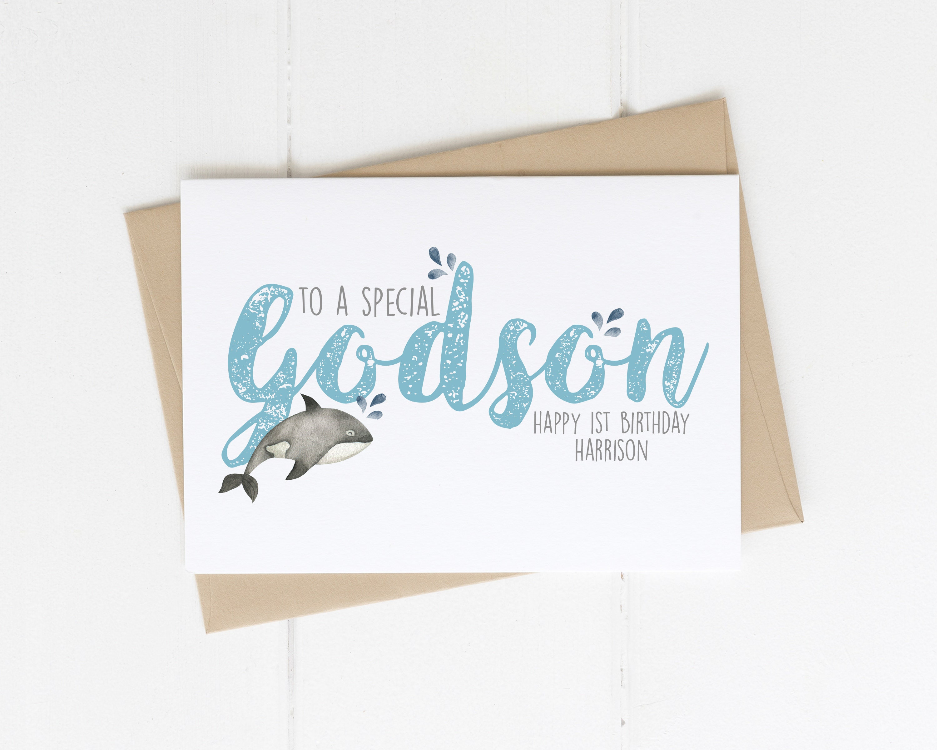 Godson Birthday Card Whale Card To a special Godson 1st | Etsy