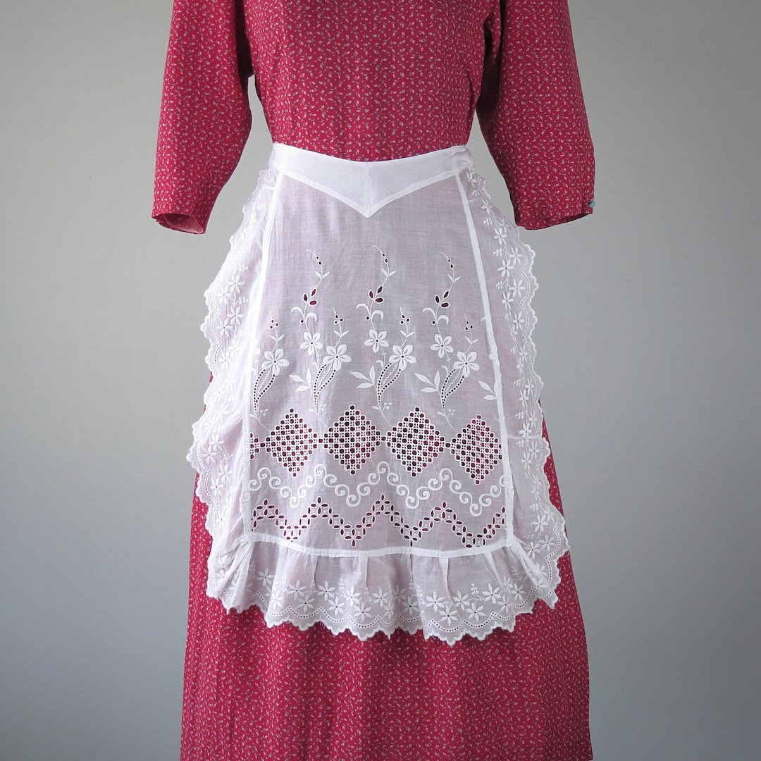 Vintage 1900s Gibson Girl Afternoon Tea Half Apron - Embroidered Cotton ...
