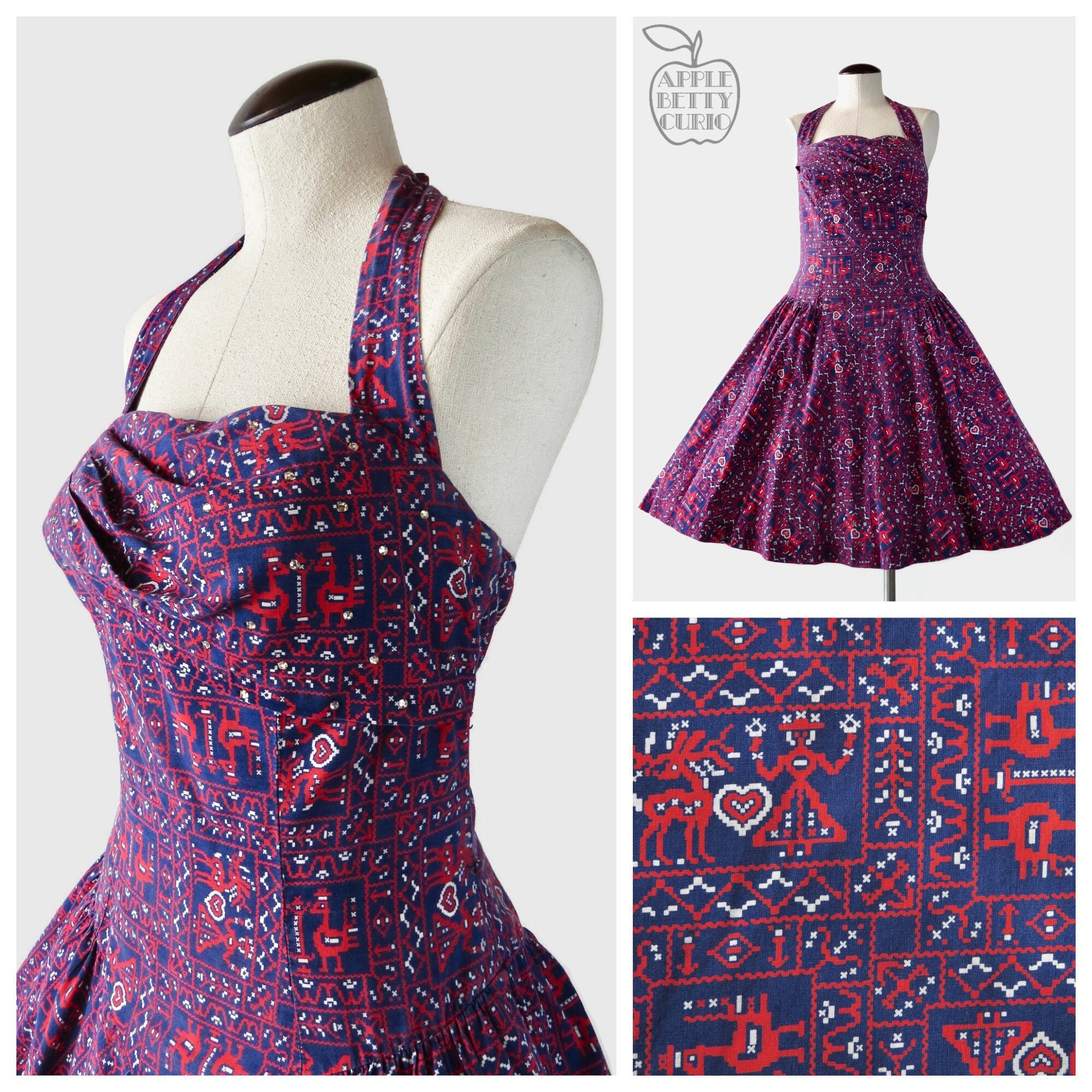 Vintage 1950s Bombshell Shelf Bust Halter Dress Alix of Miami SIZE M ...