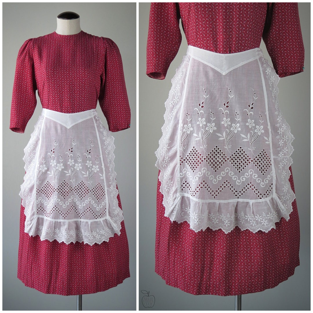 Vintage 1900s Gibson Girl Afternoon Tea Half Apron Embroidered Cotton ...