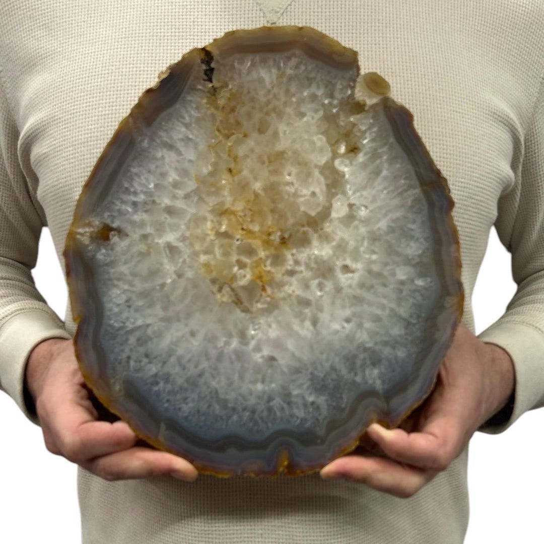 Large Agate Slab | Slice - Thick W/ Metal Stand - Natural Brown Color ...