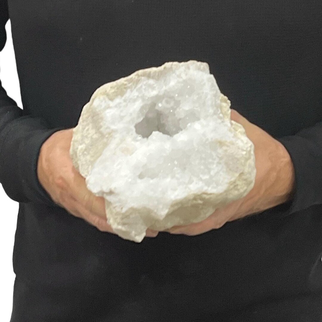 Large Natural Broken Moroccan Geode White | Clear Quartz Crystals 8” 7. ...