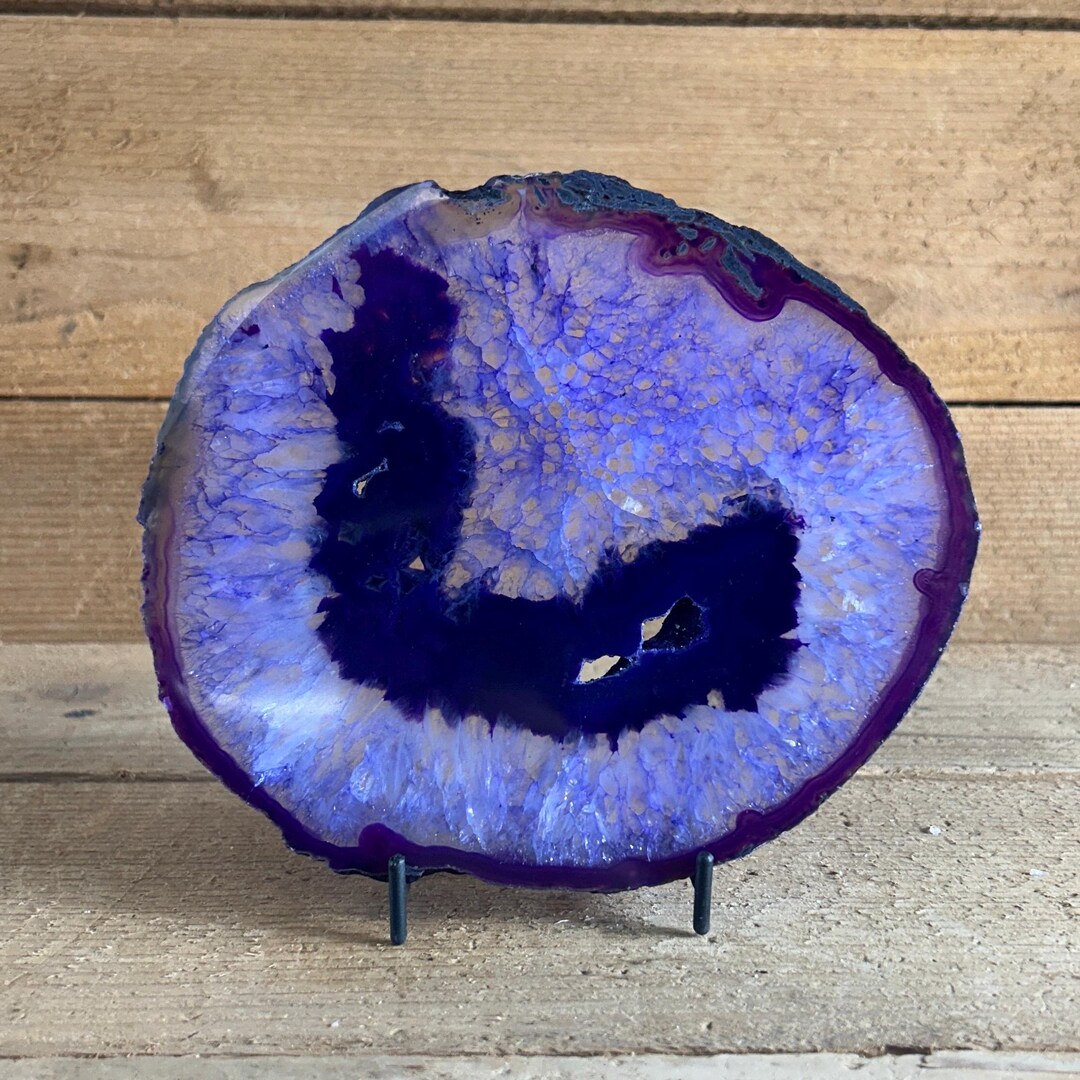 Large Agate Slab Slice W/ Metal Stand Purple Colors 7 Home Office Décor ...