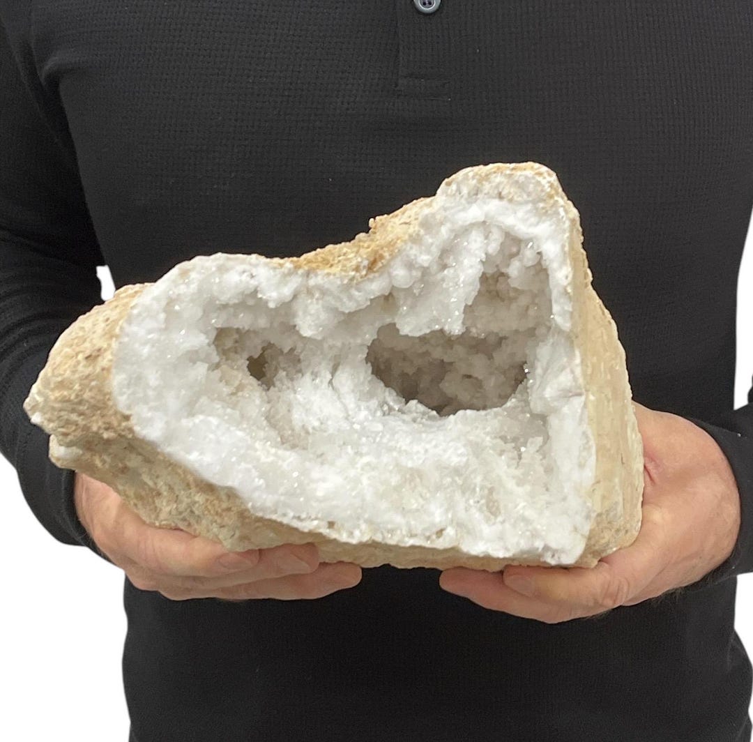 Huge Natural Broken Moroccan Geode White | Clear Quartz Crystals 8” 12. ...