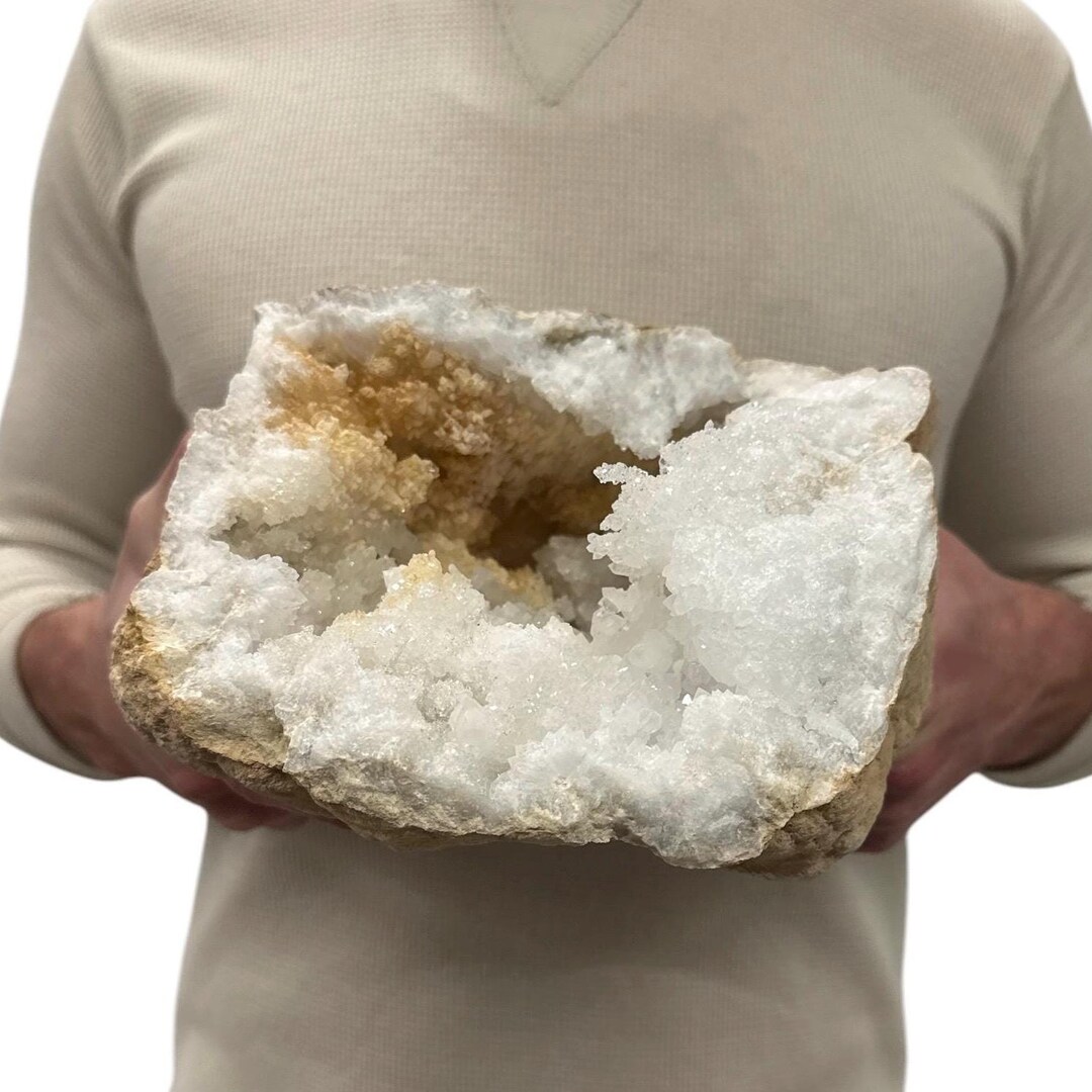 Large Natural Broken Moroccan Geode White | Clear Quartz Crystals 8” 10 ...