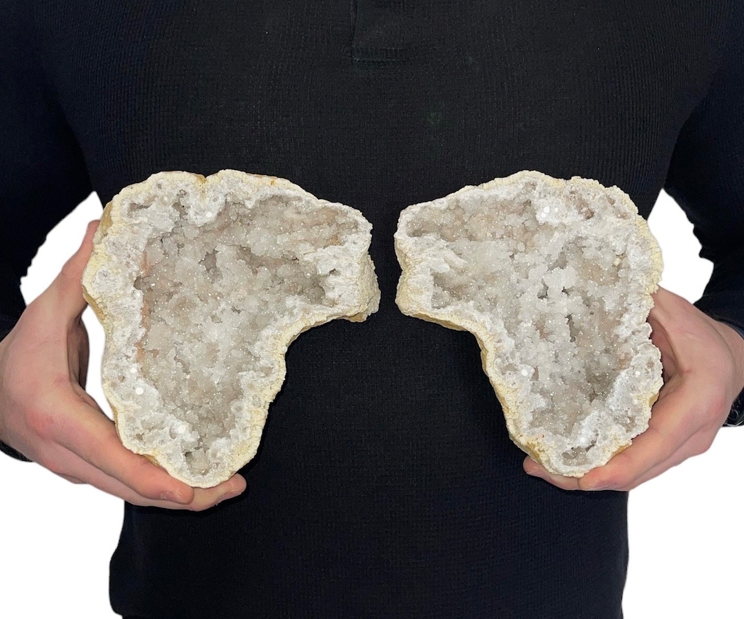 Large 7 Saw Cut Geode Half Pair Moroccan Druzy Crystals Quartz Display ...