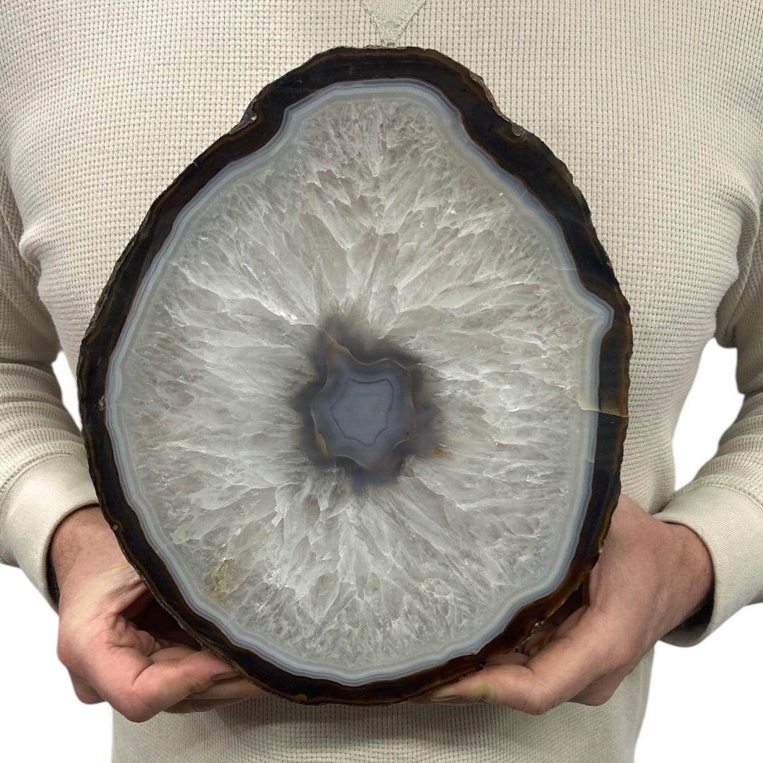 Large Agate Slab | Slice - Thick W/ Metal Stand - Natural Brown Color ...