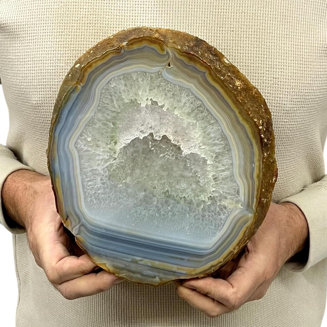 Large Agate Slab Slice Thick W/ Metal Stand Natural Clear Color 9 ...