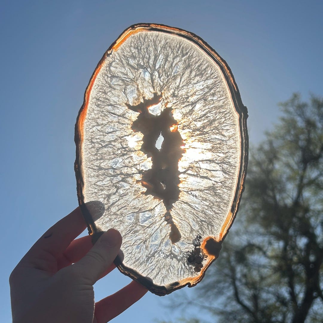 Large Agate Slab | Slice- Thin W/ Metal Stand | Natural Dark Brown ...