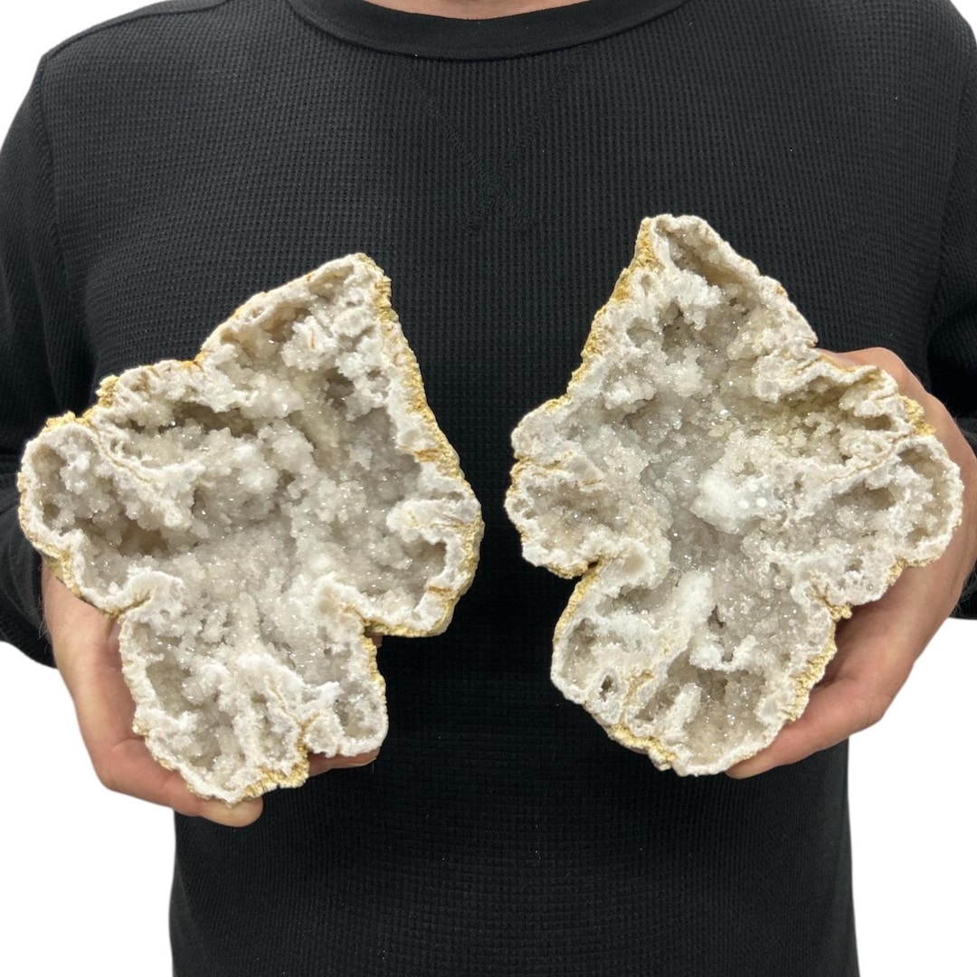 Large 7” Saw Cut Geode Half Pairs W/ Metal Stands | Moroccan Druzy ...
