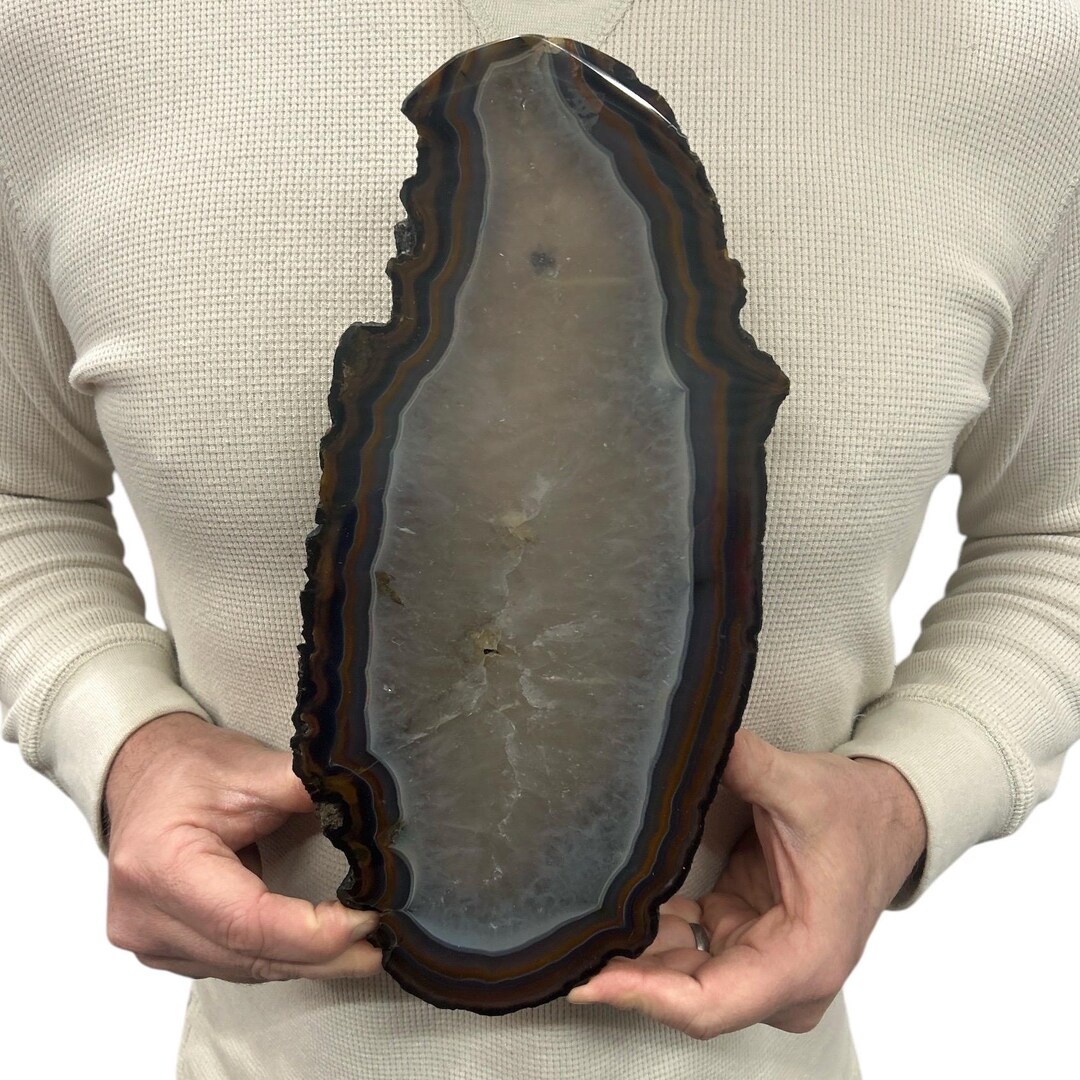 Large Agate Slab | Slice - Thick W/ Metal Stand - Natural Brown Color ...
