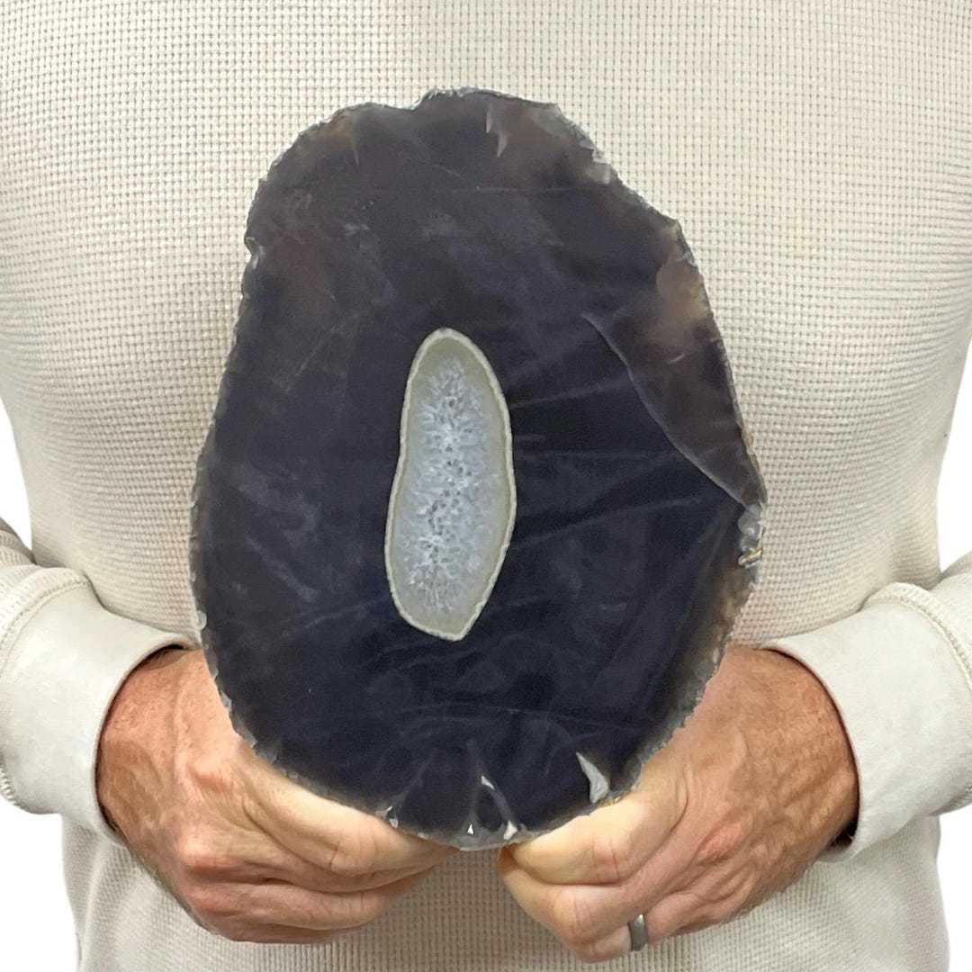 Large Agate Slab Slice Thick W/ Metal Stand Natural Dark Blue Color 9 ...