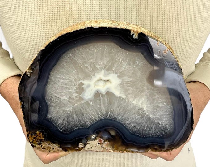 Large Agate Slab | Slice - Thick W/ Metal Stand - Natural Clear Color 9 ...