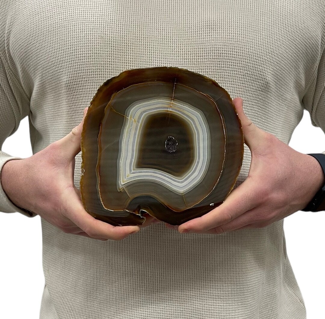 Large Agate Slab | Slice - Thick W/ Metal Stand - Natural Brown Color 7 ...