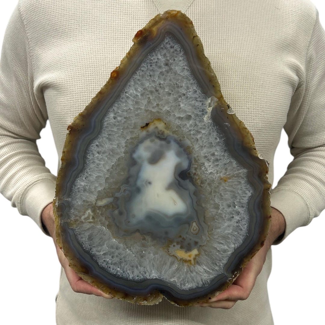 Large Agate Slab | Slice - Thick W/ Metal Stand - Natural Color 13.5 ...