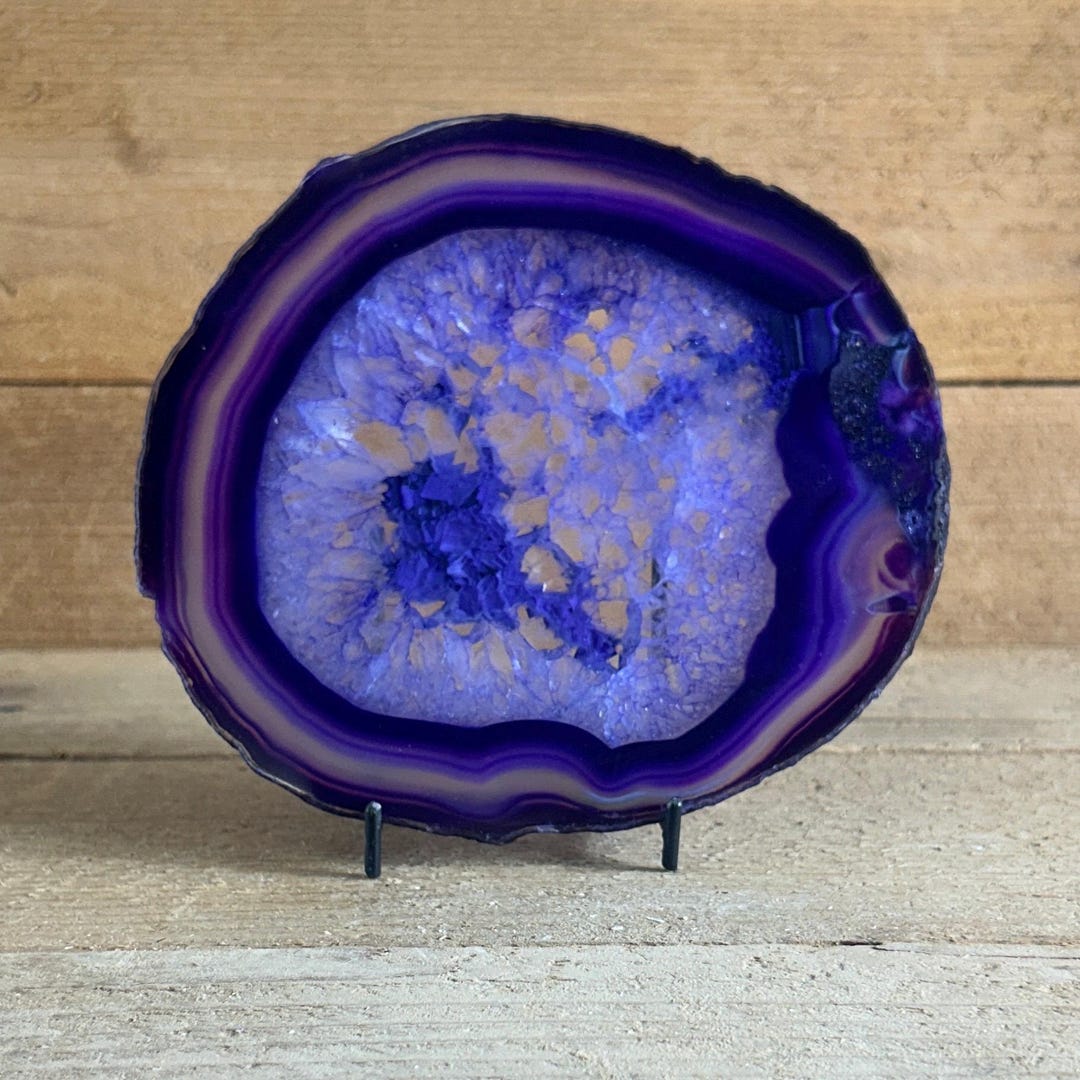 Large Agate Slab Slice W/ Metal Stand - Purple Colors 7” | Home Office ...