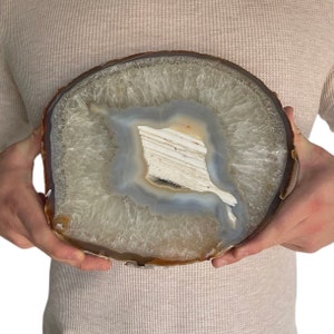 Huge Agate Slab | Slice - Thick W/ Metal Stand - Natural Brown Blue ...