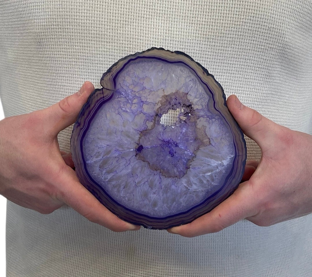 Large Agate Slab Slice W/ Metal Stand Purple Colors 6.75 Home Office ...
