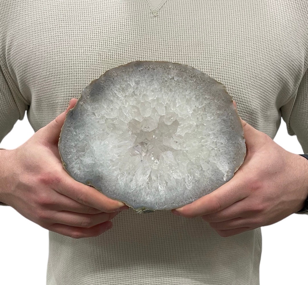 Large Agate Slab | Slice - Thick W/ Metal Stand - Natural Yellow Blue ...