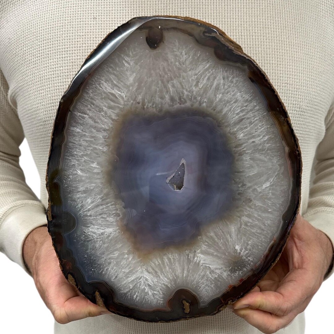 Large Agate Slab | Slice - Thick W/ Metal Stand - Natural Color 11 ...