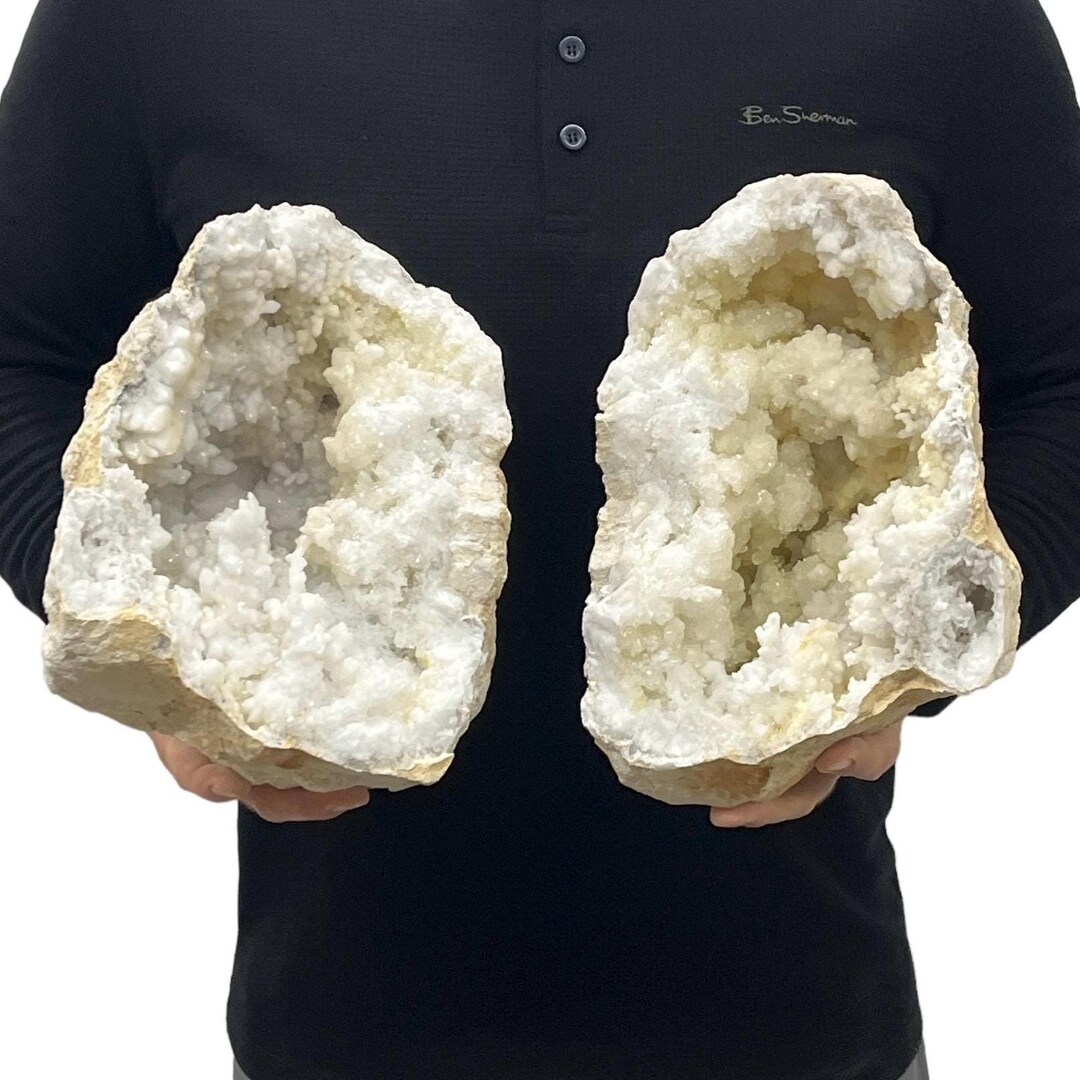 Huge Natural Broken Moroccan Geode Pair White | Clear Crystals 10” 27. ...