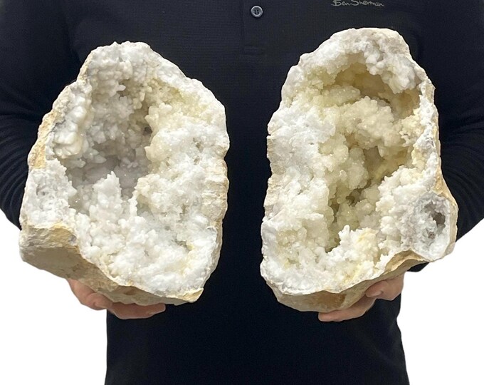 Huge Natural Broken Moroccan Geode Pair White | Clear Crystals 10” 27. ...