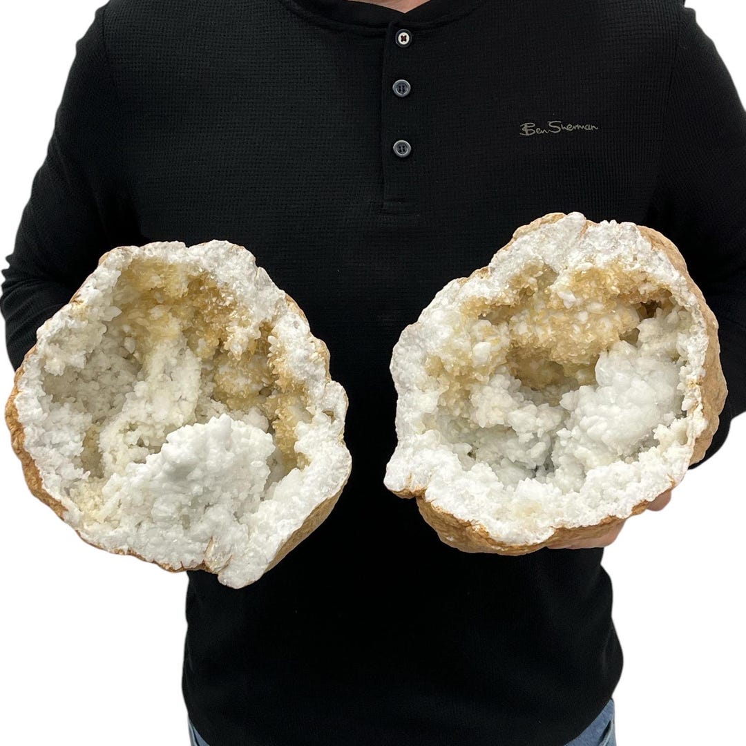 Huge Natural Broken Moroccan Geode Pair Druzy Cave Beautiful Clear ...