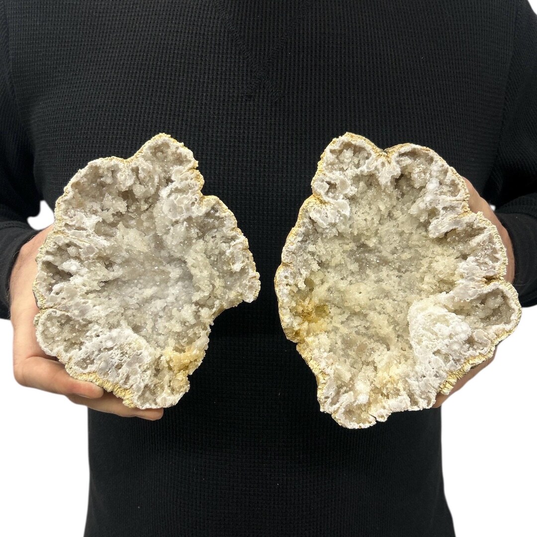 Large 7” Saw Cut Geode Half Pairs W/ Metal Stands | Moroccan Druzy ...