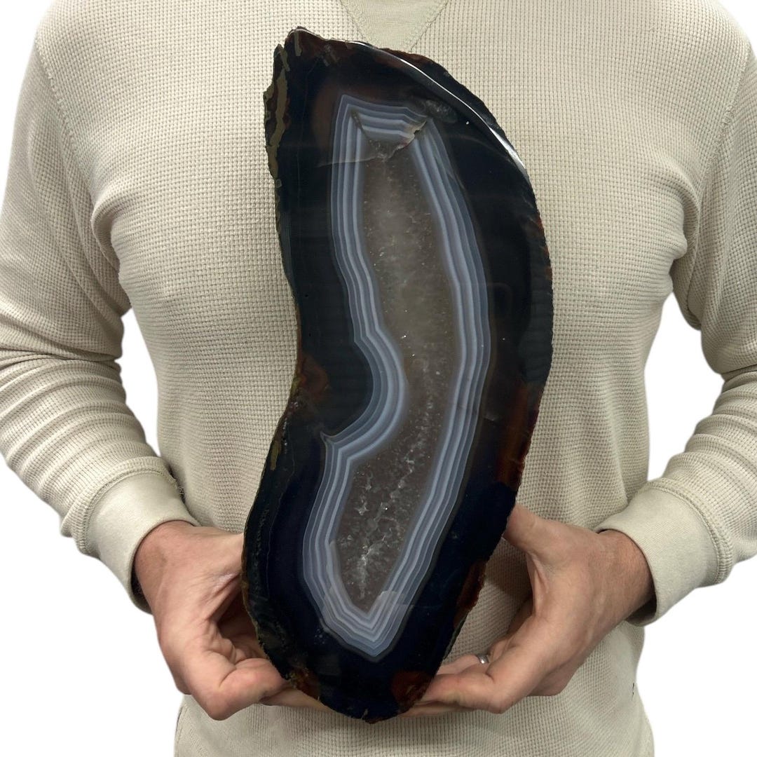 Large Agate Slab | Slice - Thick W/ Metal Stand - Natural Brown Color ...