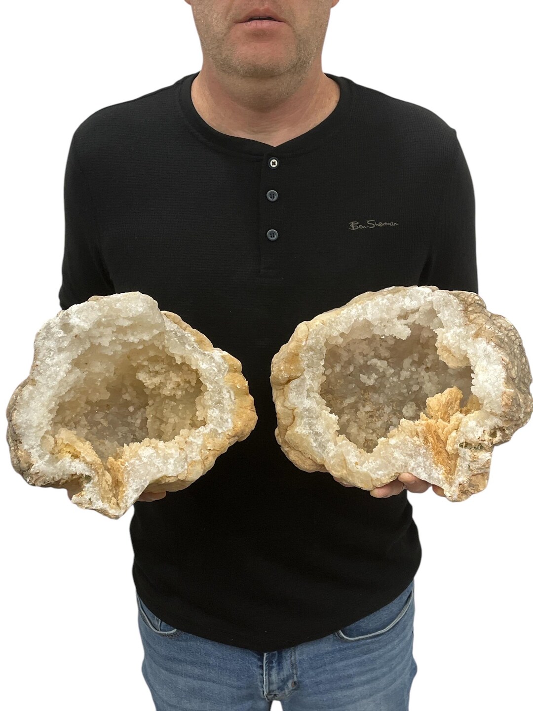 Huge Natural Broken Moroccan Geode Pair Druzy Cave Beautiful Clear ...