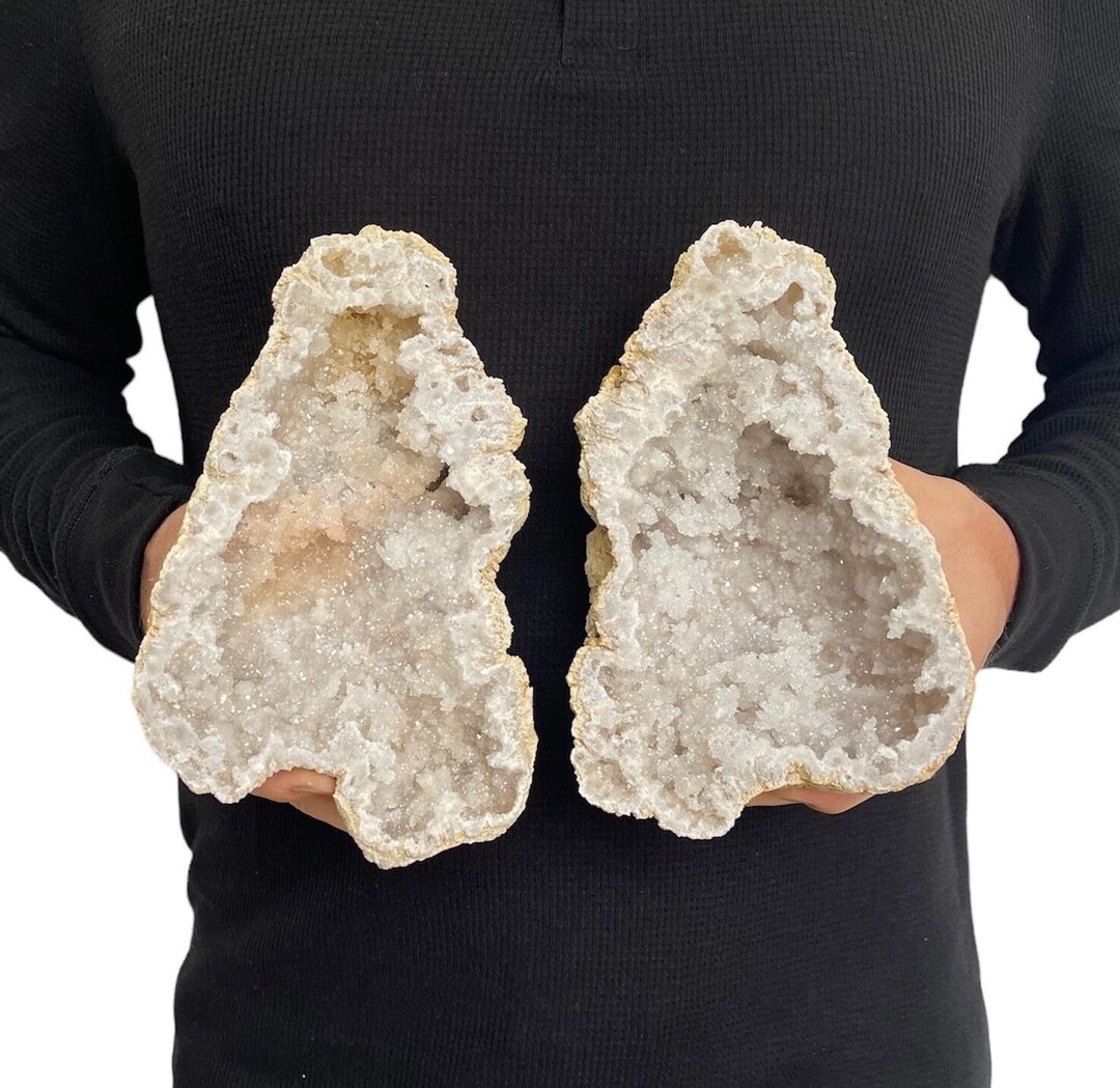 Large 8 Saw Cut Geode Half Pairs Moroccan Druzy Crystals Quartz Display ...