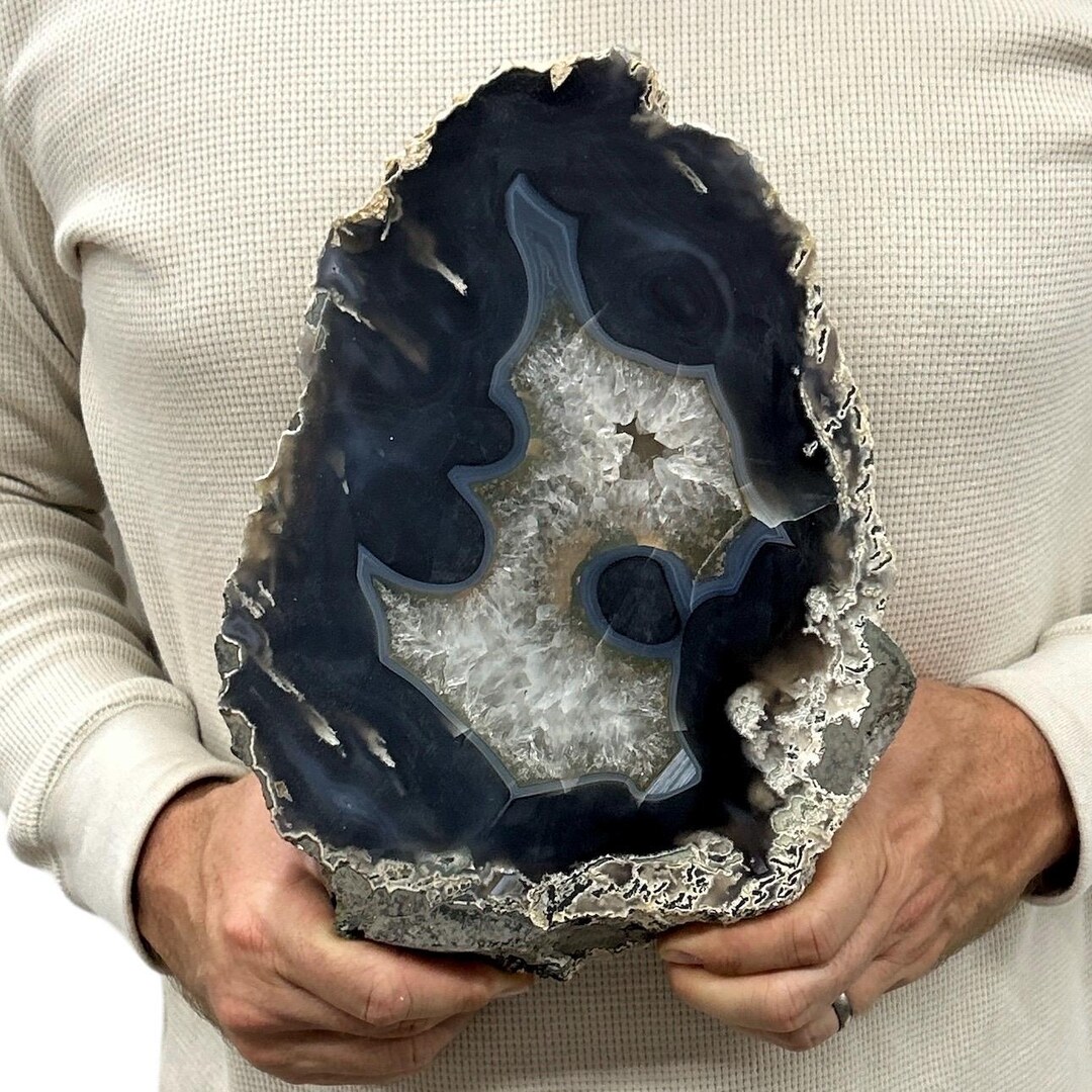 Large Agate Slab Slice Thick W/ Metal Stand Natural Dark Blue Color 10 ...