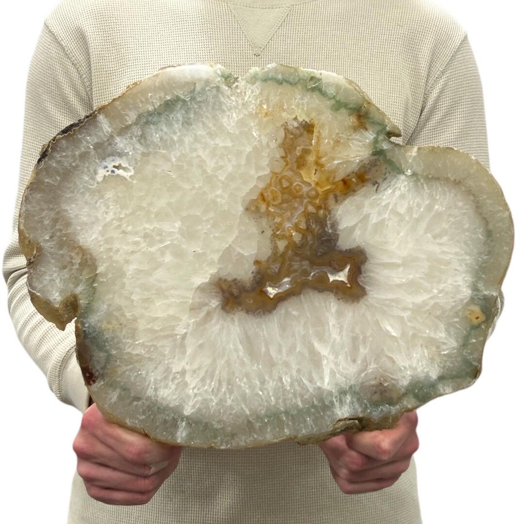 Huge Agate Slab Slice Thick W/ Metal Stand Natural Blue Color 14.5 Home ...