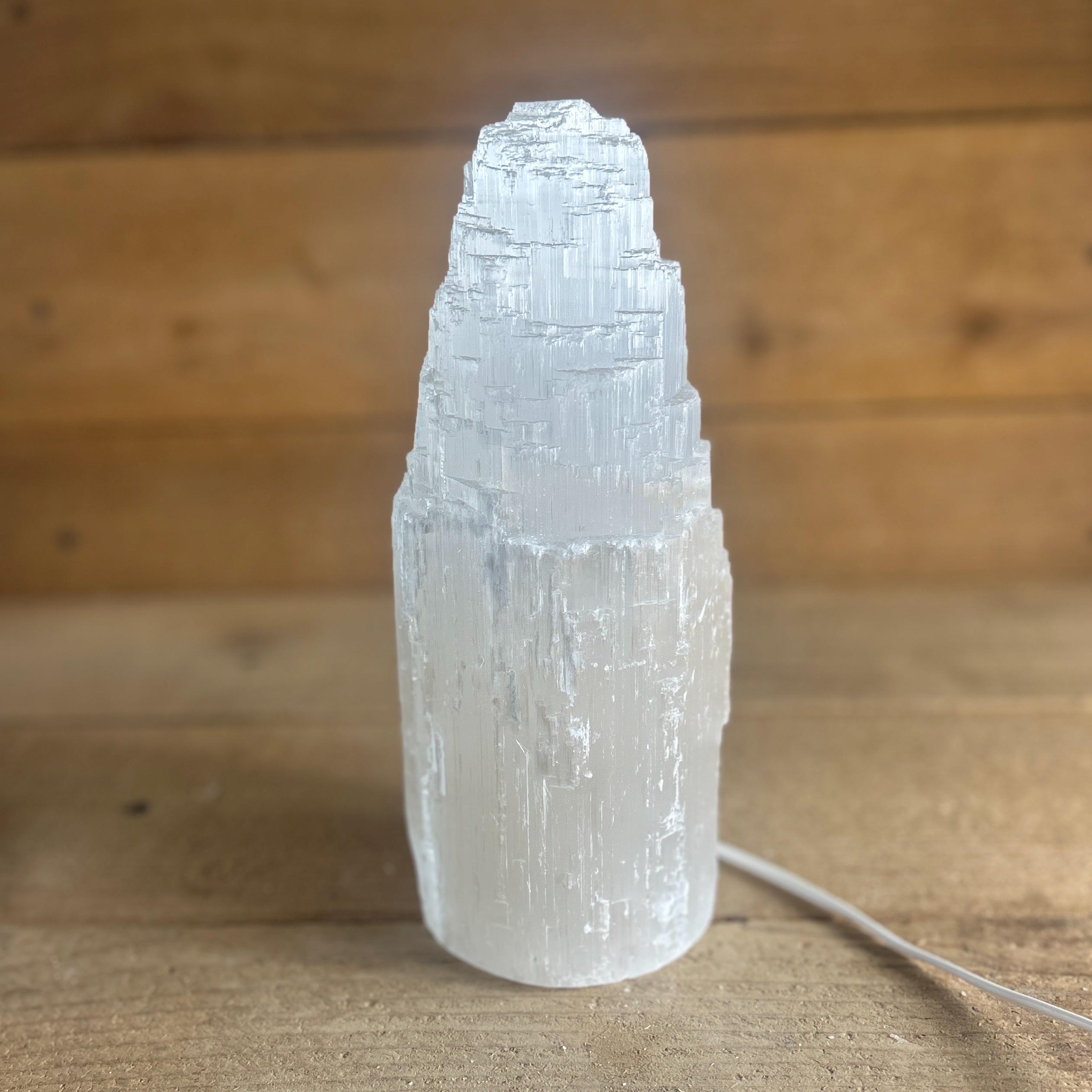 10” Large Selenite Crystal Skyscraper Lamp W/ Cord & Bulb - Etsy